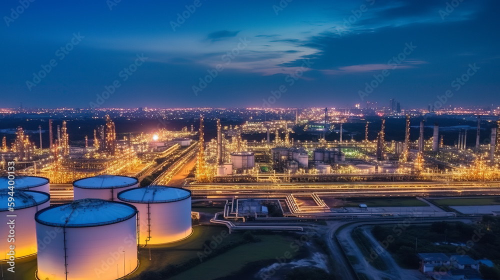 Poster Oil refinery with oil storage tank and industrial background of ...