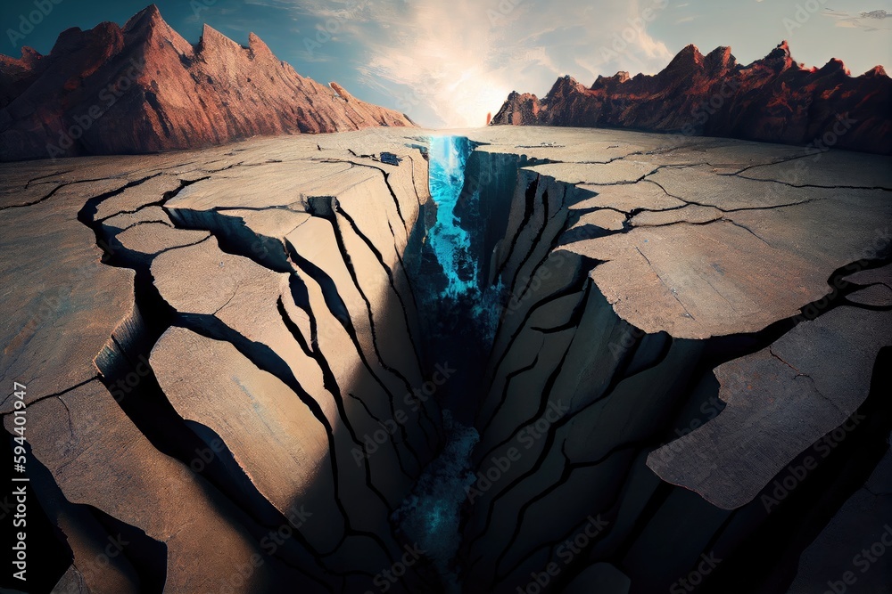 large cracks in earth's surface after aftermath earthquake, created ...