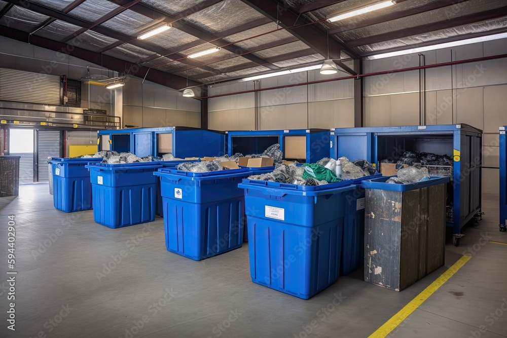 recycling center, with bins and sorters for different types of ...