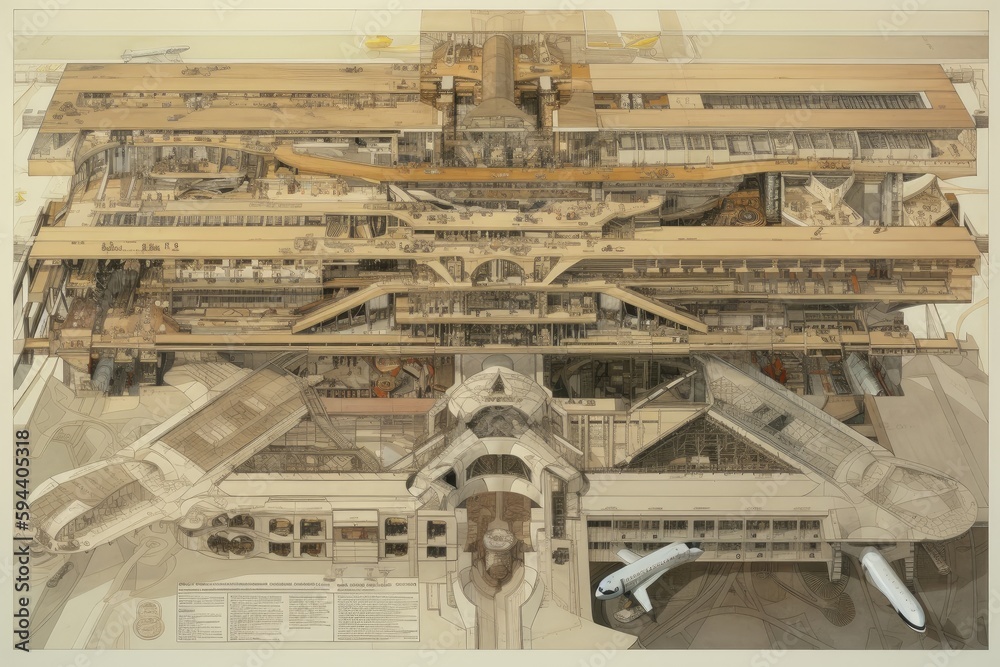 architectural drawing of an airport terminal, with detailed plans for ...