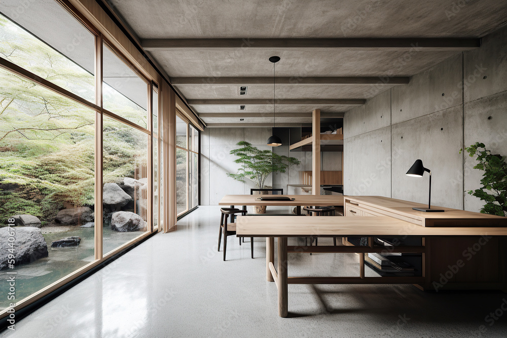Modern design Japanese style home office with desk. Generative AI ...