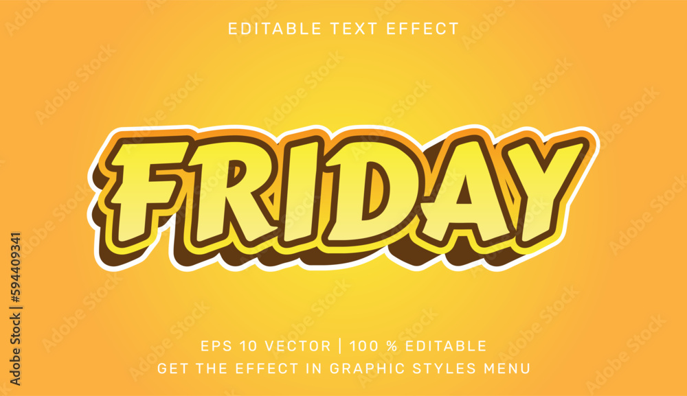 Friday editable text effect in 3d style Stock Vector | Adobe Stock