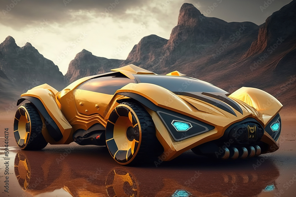 Yellow Futuristic car concept, generative ai Stock Illustration | Adobe ...