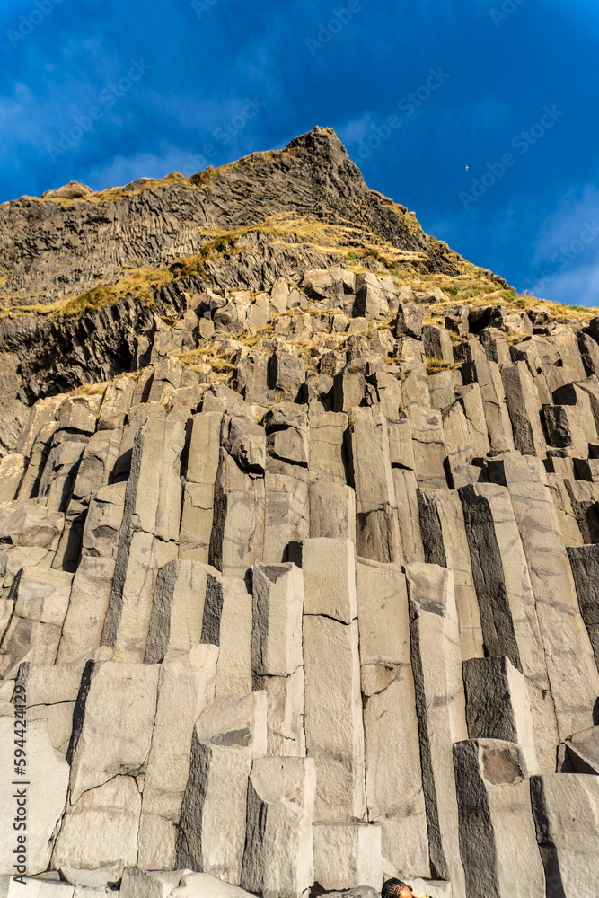 Basalt columns on the beach at Reynisfjara. Near Vík í Mýrdal in ...