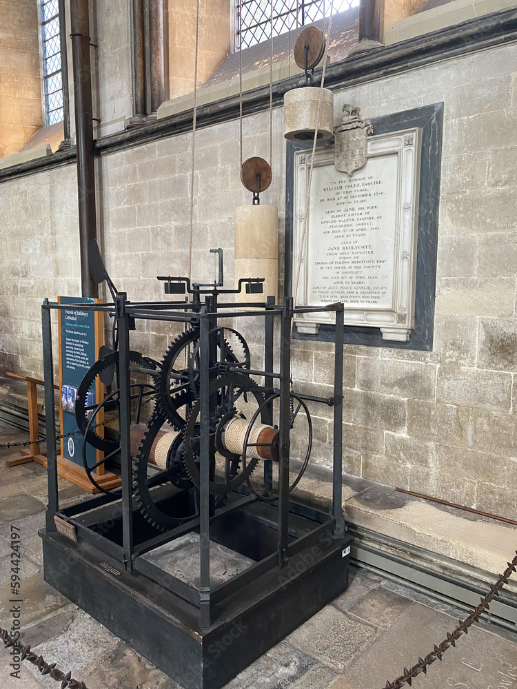 Salisbury, England: Salisbury Cathedral clock, large iron-framed ...