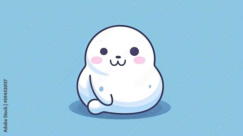 Cute cartoon white seal sitting on blue background. Generative ai ...