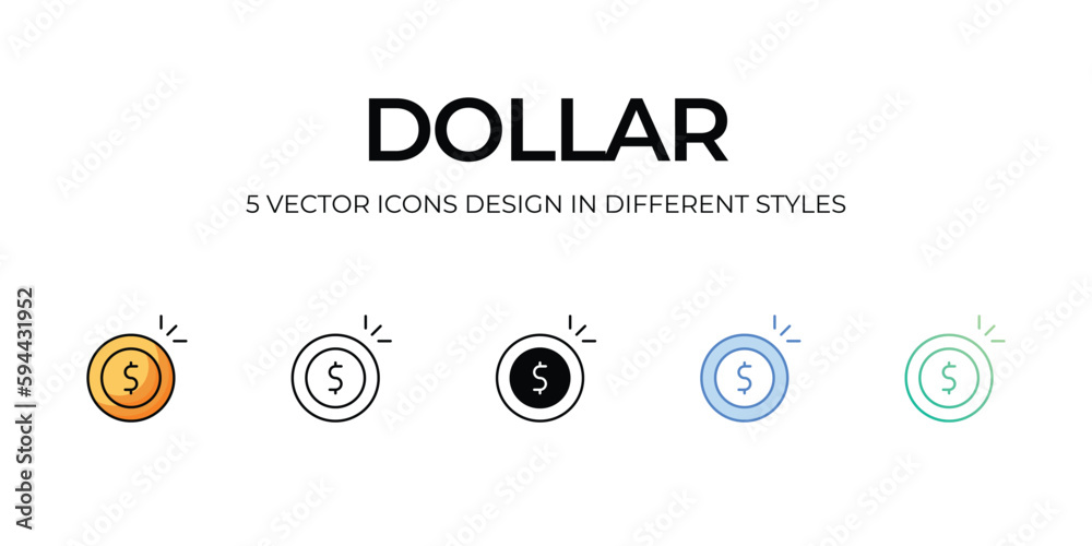 Dollar Icon Design in Five style with Editable Stroke. Line, Solid ...