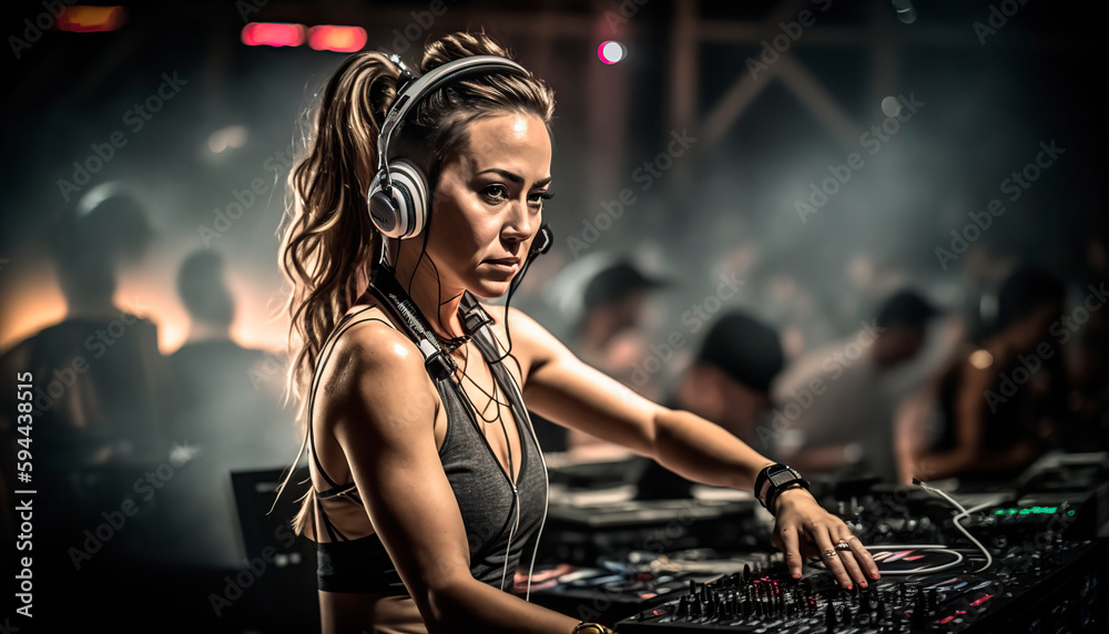 dj in action, portrait of a woman dj in a live session, image generated ...
