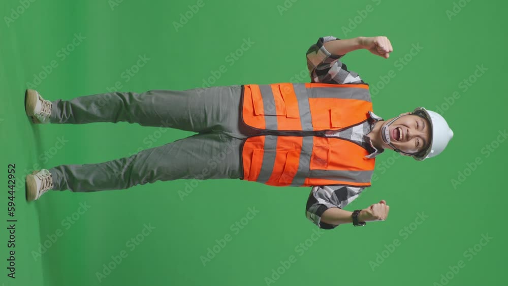 Full Body Of Asian Male Engineer With Safety Helmet Screaming Goal ...