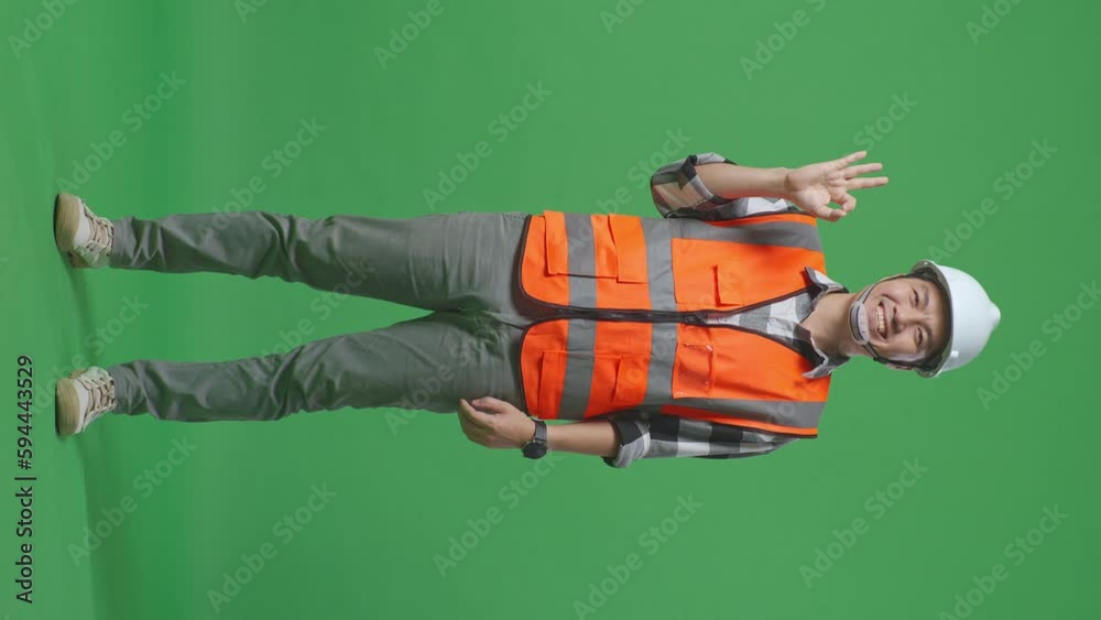 Full Body Of Asian Male Engineer With Safety Helmet Smiling And Showing ...