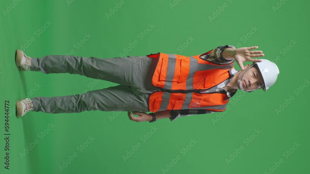 Full Body Of Asian Male Engineer With Safety Helmet Disapproving With ...