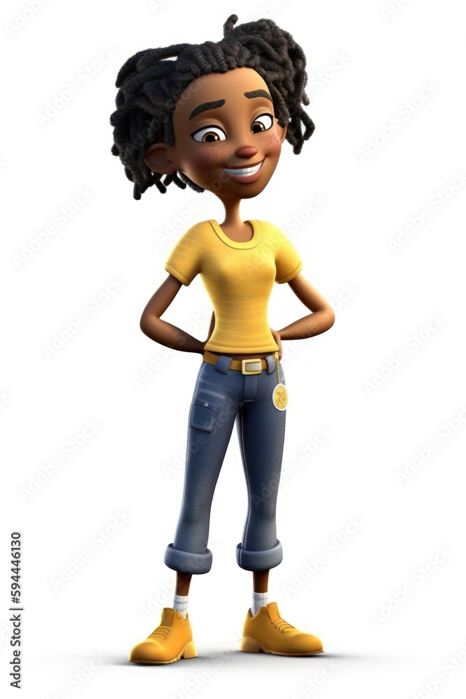 Empowerment in Diversity: Black Female 3D Cartoon Mascot with Black ...
