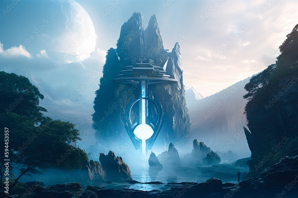 Science fiction futuristic architecture, cliff building, alien ...