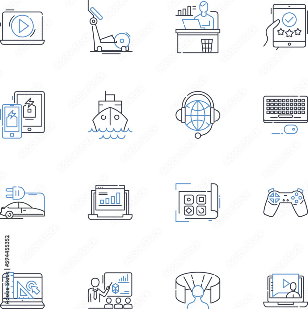 Virtual Design Line Icons Collection D Rendering Augmented Virtual Prototyping Simulation