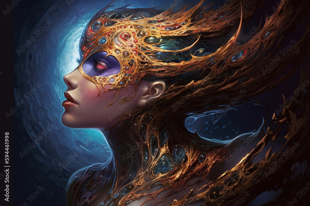 Beautiful alien girl, alien princess wearing golden armor, Fantasy ...