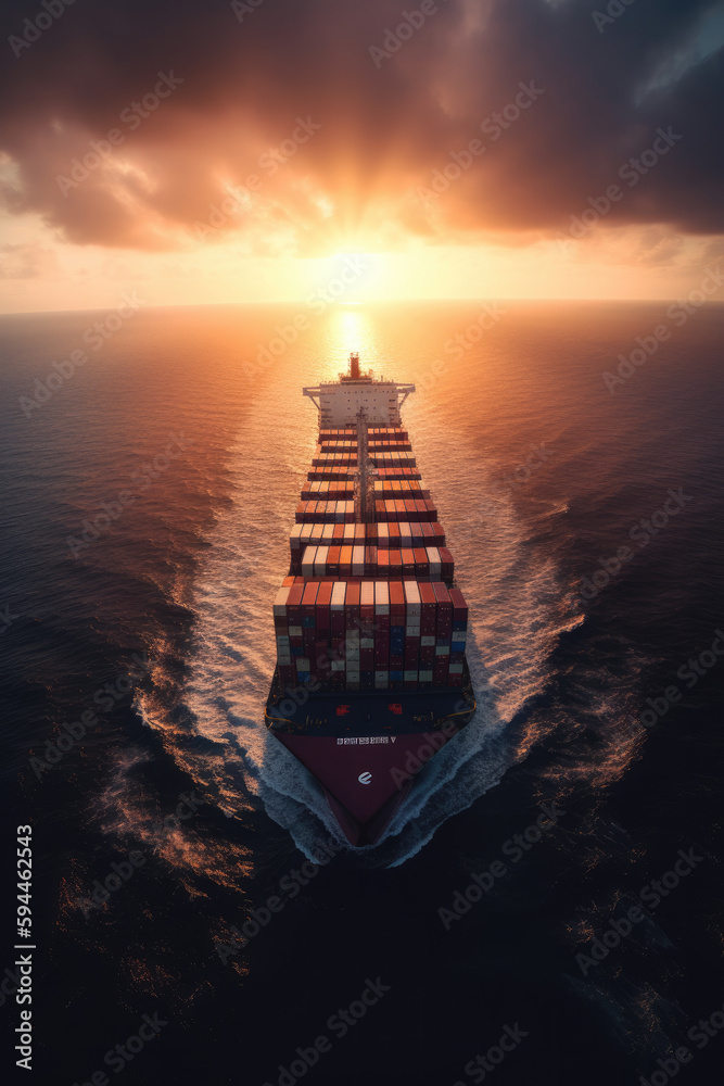 Top direct view tilt-shift photography of a massive container ship on ...