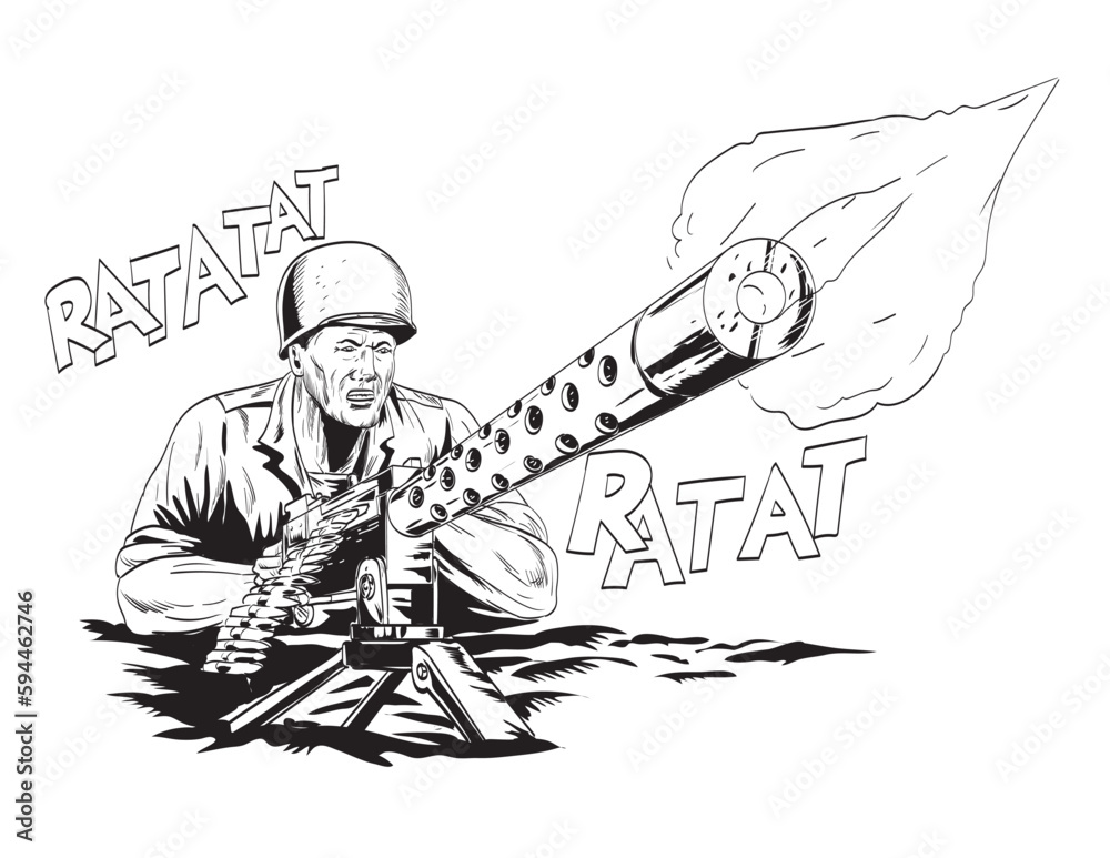 Comics Style Drawing Or Illustration Of A World War Two American Gi