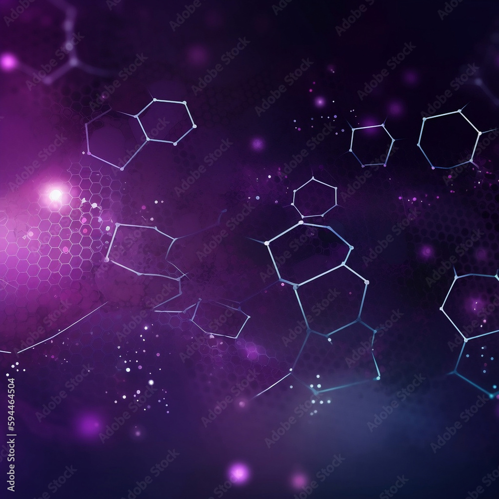 Hexagons are connected by technologically abstract lines and dots in ...