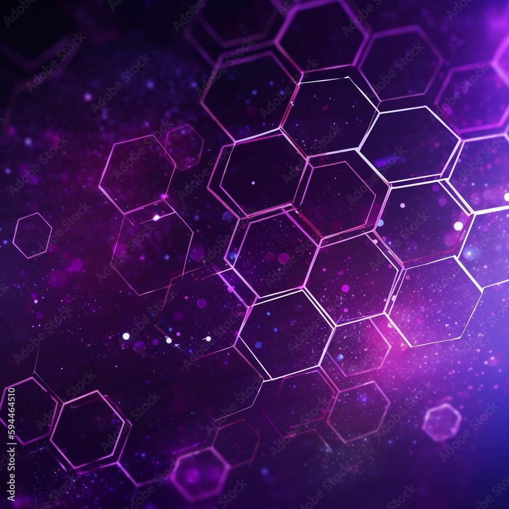 Hexagons are connected by technologically abstract lines and dots in ...