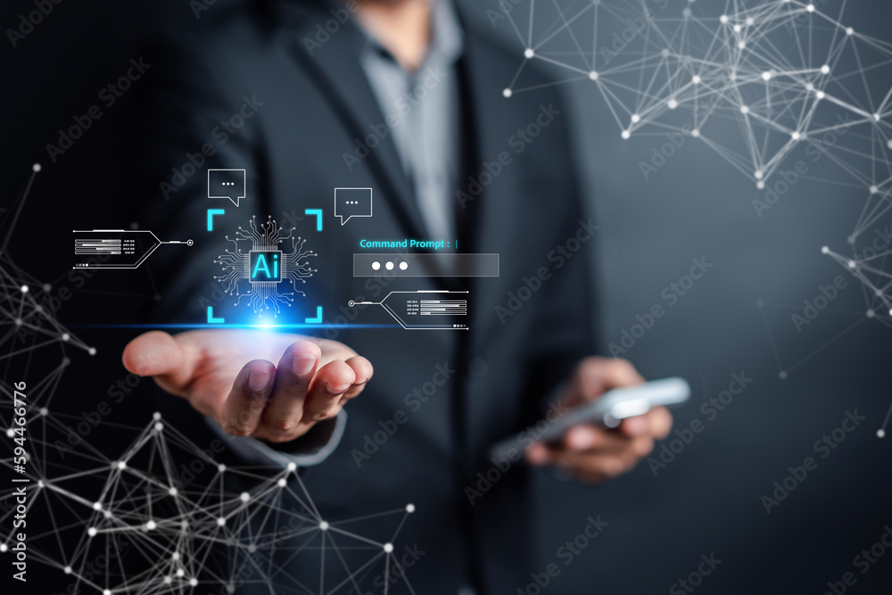 Ai Technology System. Businessman using chat bot intelligence Ai. Chat ...