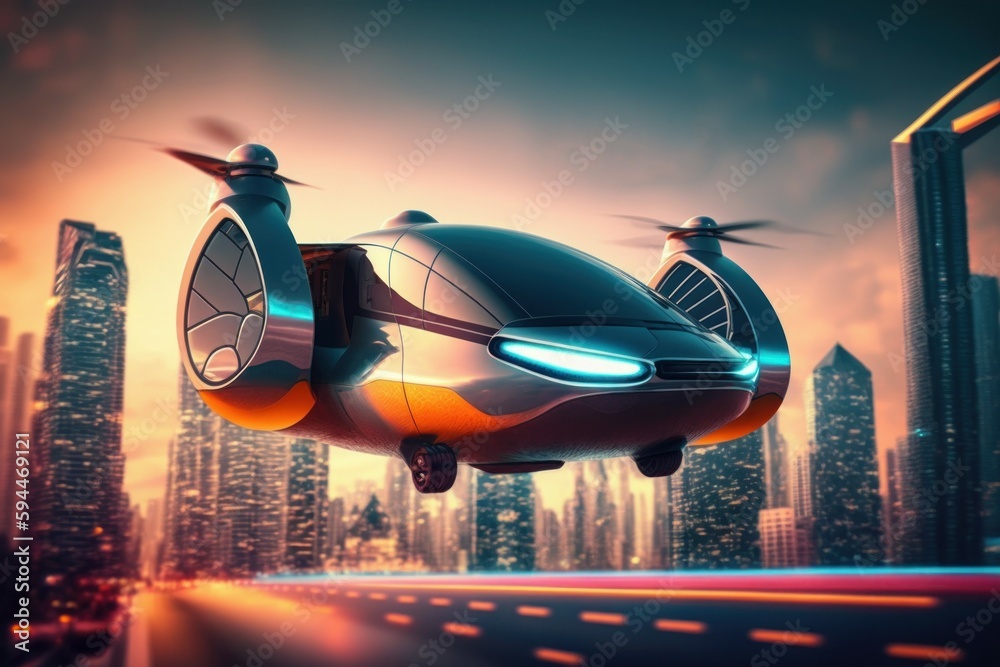 ภาพประกอบสต็อก Futuristic model of a flying car. AI generated, human ...