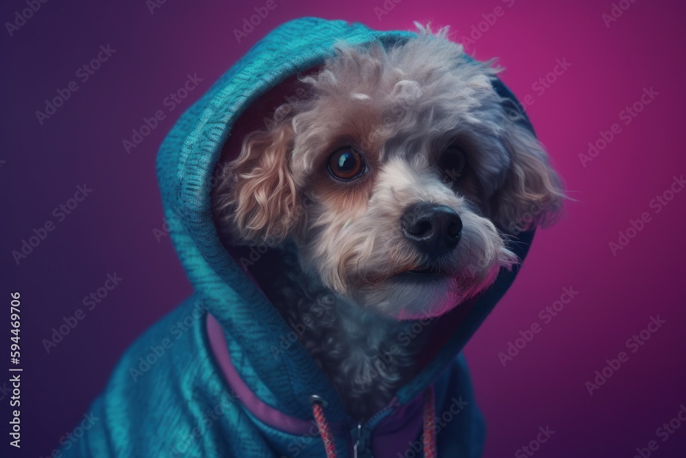 Anthropomorphic dog poodle dressed in human clothing. humanized animal ...