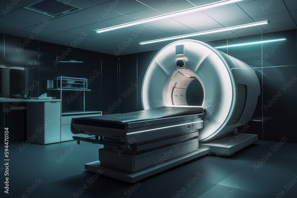 MRI scan machine, future medicine concept. AI generated, human enhanced ...