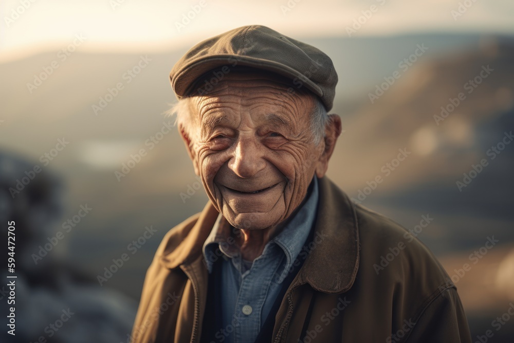 Environmental portrait photography of a pleased elderly 100 years old ...