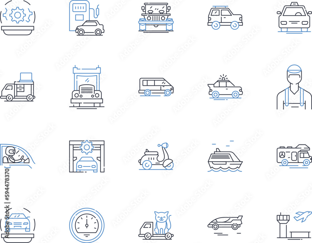 RV line icons collection. Camper, Motorhome, Trailer, Adventure ...