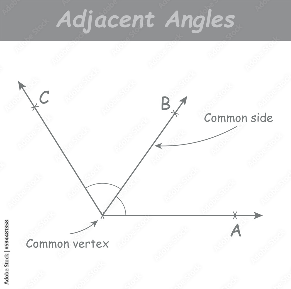 Adjacent angles in mathematics. Two angles with common vertex and side ...