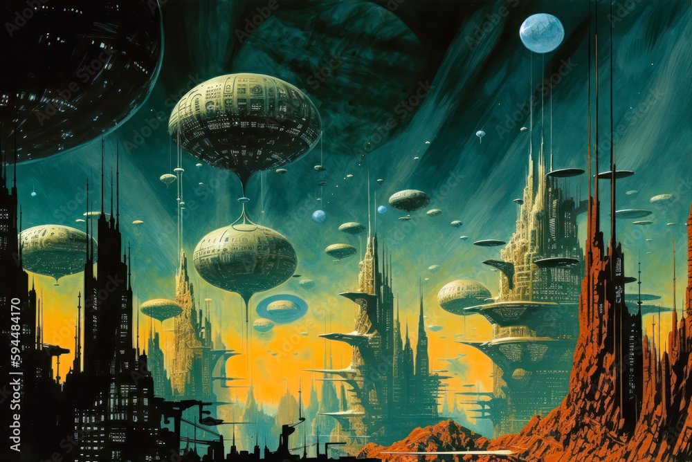 Vintage pulp sci fi art, geometric science fiction futuristic ...