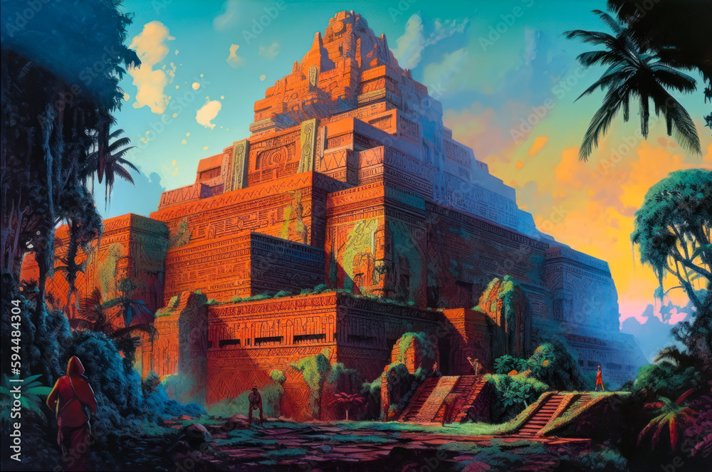 Vintage pulp sci fi art, stepped pyramid, geometric science fiction ...