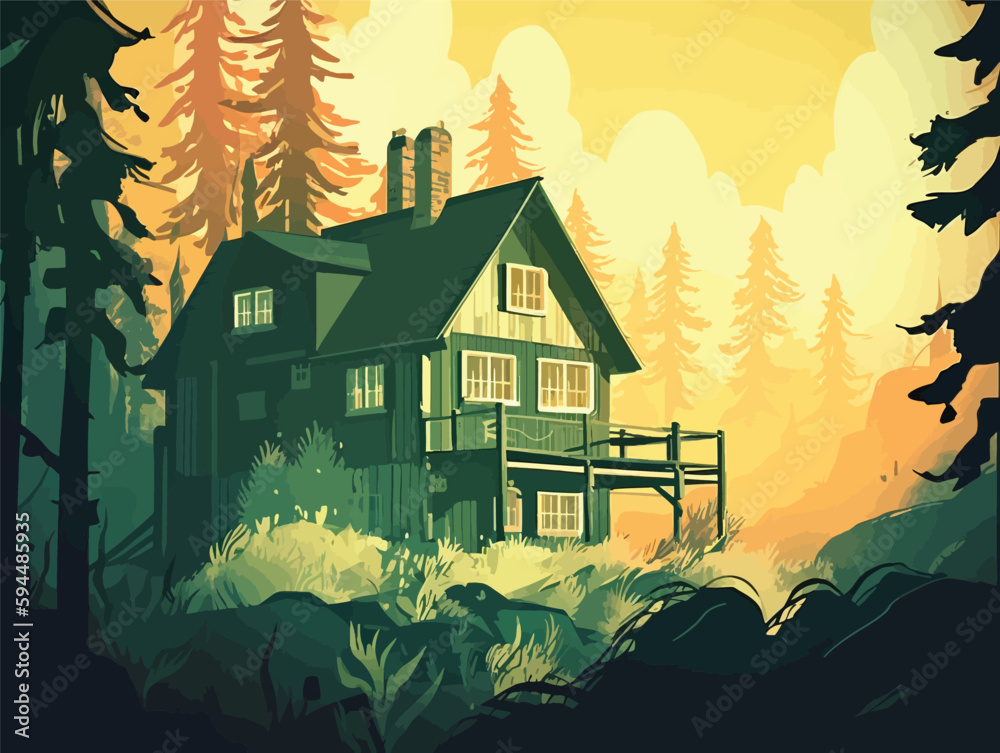 Modern Cottage: A Graphic Design-Inspired Illustration with Sharp ...