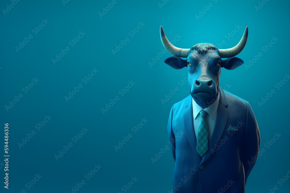 Wall Street Bull, a anthropomorphized bull wearing an expensive ...