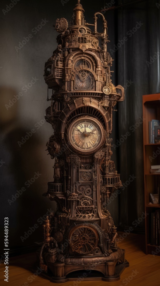 Steampunk desktop clock tower concept model in 3d, AI Stock ...