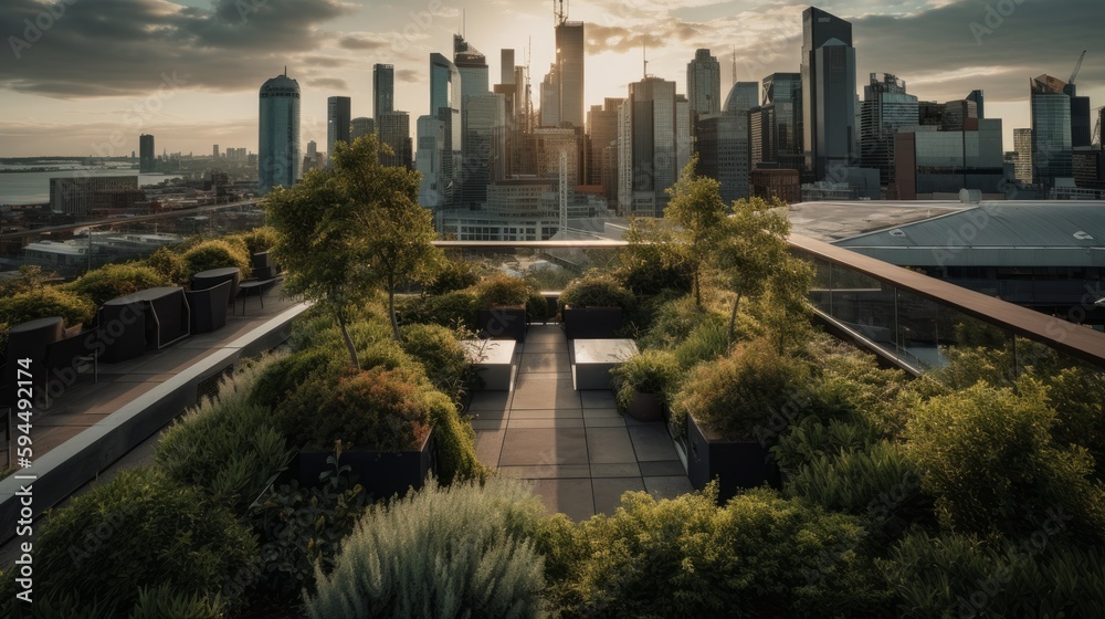 Capturing the beauty of a rooftop oasis: Meticulously landscaped garden ...