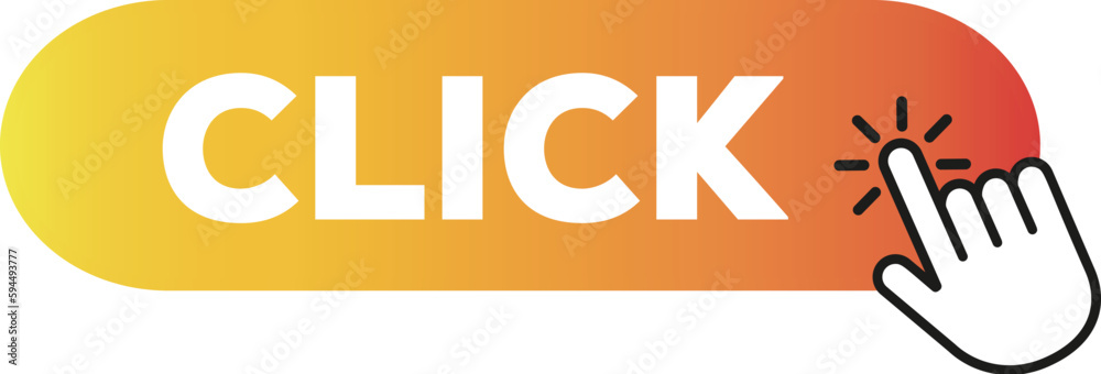 Click here button with hand pointer clicking Stock Vector | Adobe Stock
