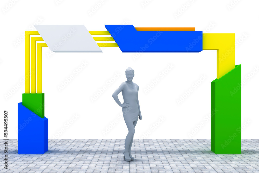 3d illustration gate entrance single access digital futuristic style ...
