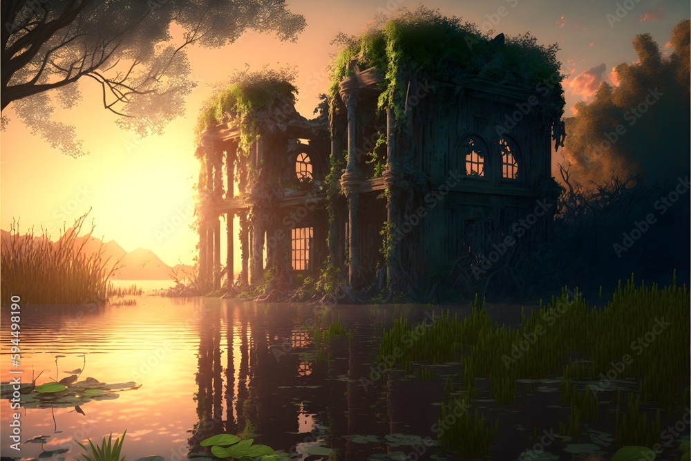 background image post apocalyptic landscape sunset ruined architecture ...