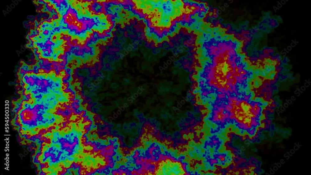 Thermal imaging of an explosion of smoke against a black background ...