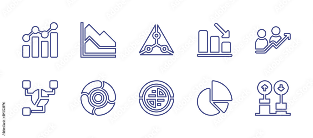 Charts and diagrams line icon set. Editable stroke. Vector illustration. Containing statistics ...