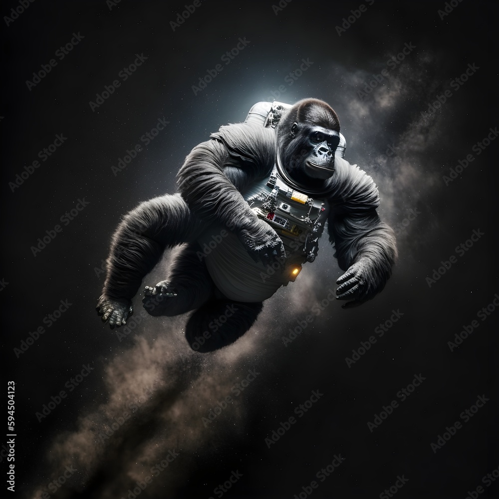 An ultra realistic gorilla astronaut floating in space taken by a ...
