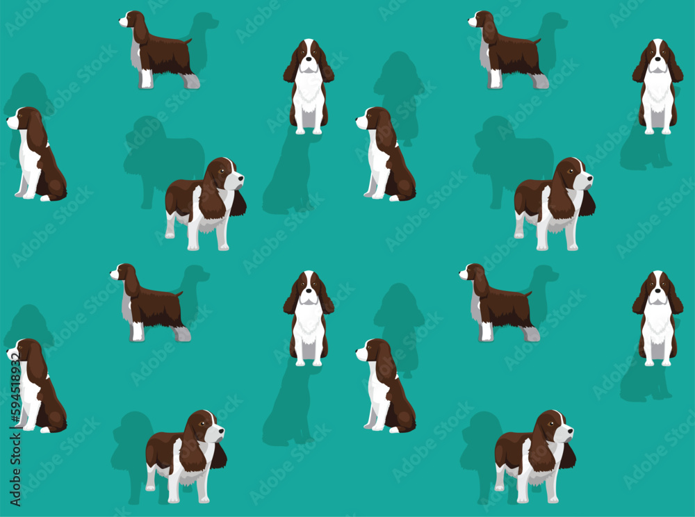 Dog English Springer Spaniel Cartoon Poses Seamless Wallpaper ...