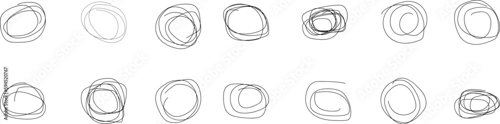 Hand drawn circle line sketch set. Vector circular scribble doodle ...