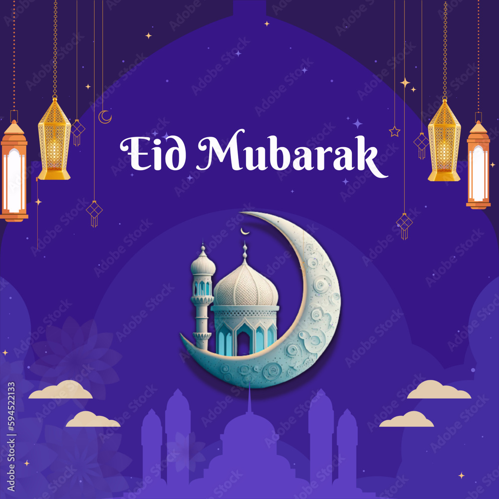 Eid Mubarak English Typography. Eid ul-Fitr, Eid ul-Adha. Religious ...