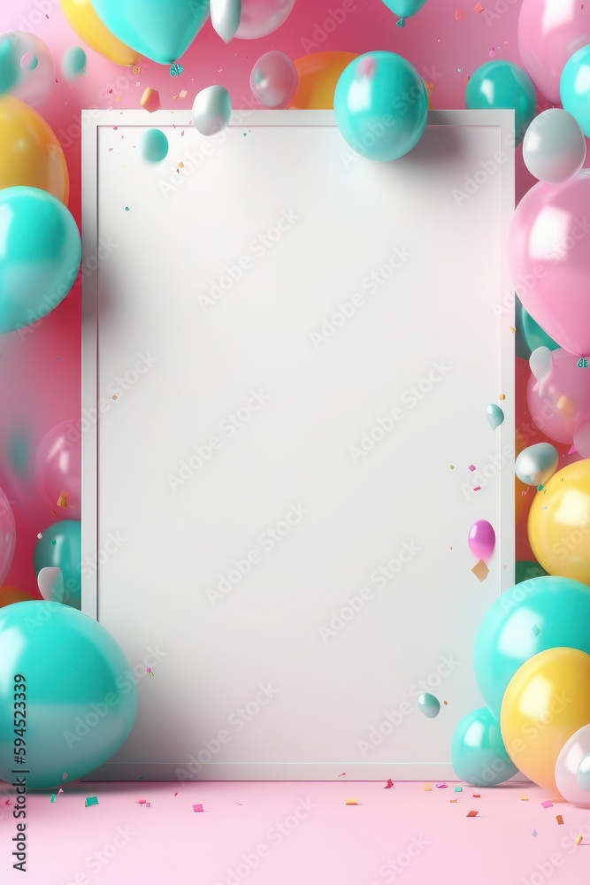 Birthday party background border with baloons and confetti - Generative ...