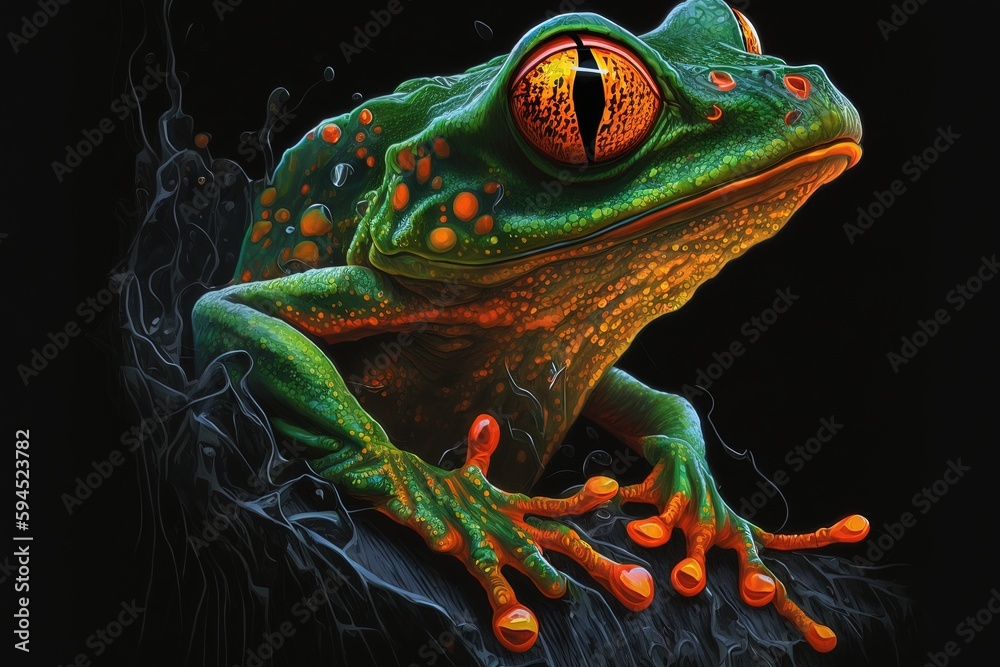 A painting of a frog with orange eyes created with Generative AI ...