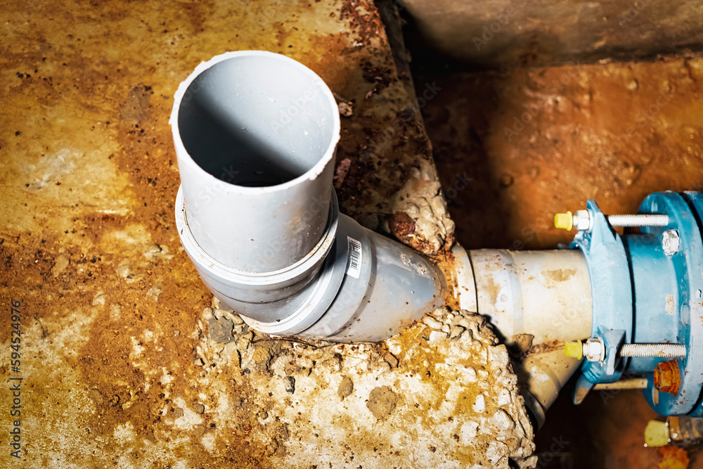 Sewer valve and revision during the construction of a house. Sewerage ...