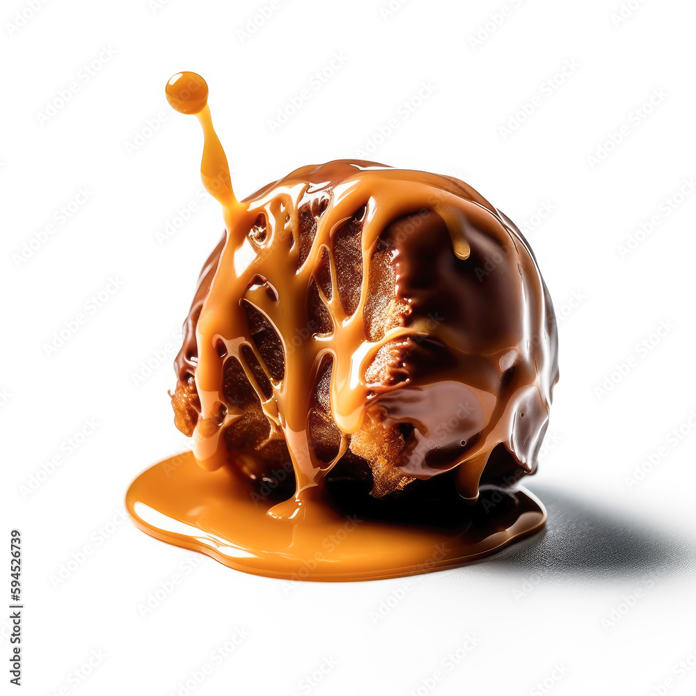 A caramel-filled chocolate candy, captured in a stunningly cinematic ...