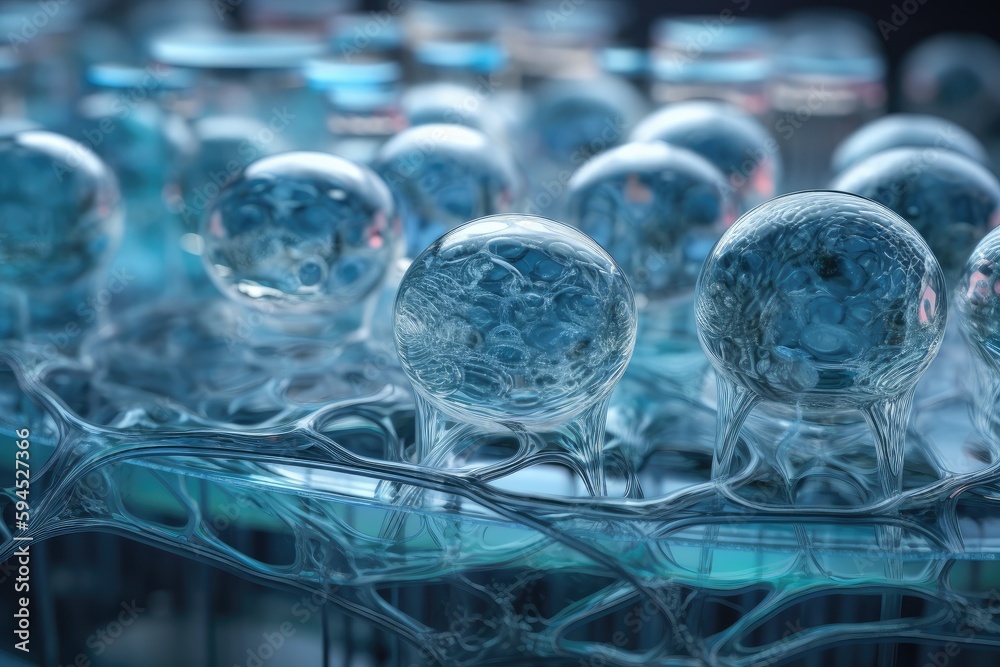 stem cells growing in 3d tissue culture system, forming complex network ...